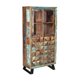 Pharao24.de Vitrine Standvitrine im Shabby Chic Stil mit Metallgriffen