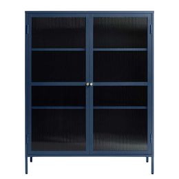 Pharao24.de Vitrinenschrank aus Rippenglas und Metall Blau