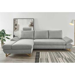 Pharao24.de Schlafsofa Silbergrau im Skandi Design Fußgestell aus Buchenholz