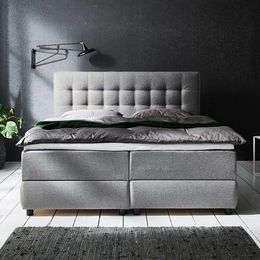 Pharao24.de Doppel Bett mit Box Matratze und Bettkasten Grau Stoff