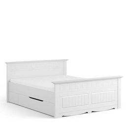 Pharao24.de Landhaus Stil Doppelbett wei&szlig; aus Kiefer Massivholz 48 cm Einstiegsh&ouml;he