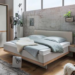 Pharao24.de Design Doppelbett in Beige und Eiche Bianco Polsterkopfteil