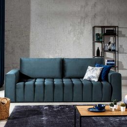 Pharao24.de Sofa Dreisitzer Sofa aus Samt in Dunkelblau
