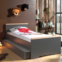 Pharao24.de Jugendzimmer Bett in Anthrazit und Buche modern