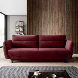 Pharao24.de Schlafsofa Dreisitzer Sofa aus Samt in Bordeaux