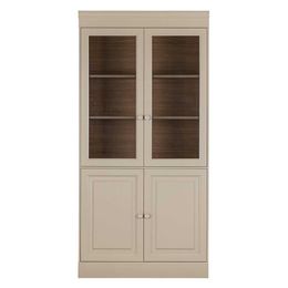 Pharao24.de Wohnzimmer Vitrinenschrank in Hellgrau und Braun 215 cm hoch