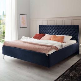 Pharao24.de Komfortbett Stoff Blau aus Samt Gestell Metall Chrom