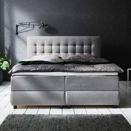 Pharao24.de Doppel Bett mit Box Matratze und Bettkasten Grau Stoff