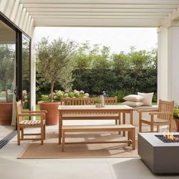 Pharao24.de Gartensitzgruppe Gartentischgruppe naturbelassen aus Teak Massivholz (fünfteilig)