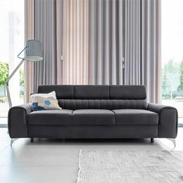 Pharao24.de Schlafsofa Couch in Dunkelgrau aus Velours