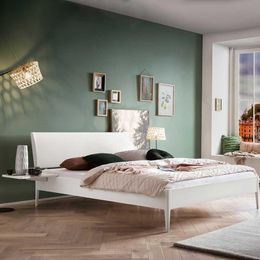 Pharao24.de Wei&szlig;es 140x200 cm Bett aus Buche Massivholz Skandi Design