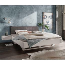 Pharao24.de Doppel Bett Bett mit Polsterkopfteil in Wei&szlig; und Anthrazit