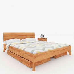 Pharao24.de Schubkastenbett aus Kernbuche Massivholz 35 cm Fu&szlig;teil