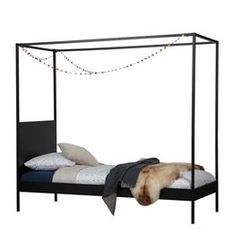 Pharao24.de Schwarzes Himmelbett aus Stahl Kiefer Massivholz