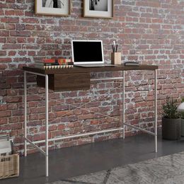 Pharao24.de Laptopschreibtisch mit Schublade in Walnussfarben und Wei&szlig; 107 cm breit