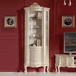 Pharao24.de Barock Vitrine in Wei&szlig; und Goldfarben 80 cm breit