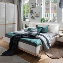 Pharao24.de Design Doppelbett in Beige und Eiche Bianco LED Beleuchtung