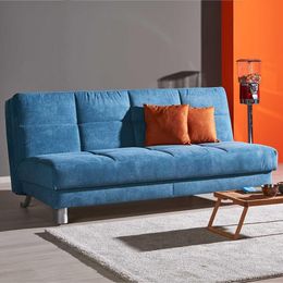 Pharao24.de Schlafcouch in Petrol Webstoff klappbar
