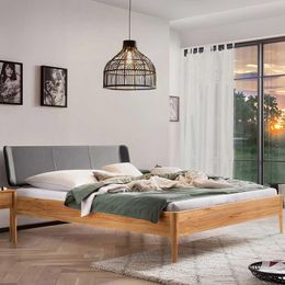 Pharao24.de Massives Doppelbett Wildbuche mit Polsterkopfteil 160x200 - 180x200