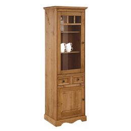 Pharao24.de Landhaus Vitrinen Schrank aus Kiefer Massivholz gebeizt und ge&ouml;lt 190 cm hoch