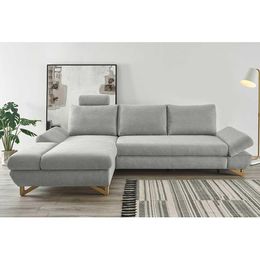 Pharao24.de Schlafsofa Silbergrau im Skandi Design Fußgestell aus Buchenholz