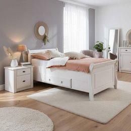 Pharao24.de Komfortbett in Wei&szlig; Kiefer teilmassiv Nachtkommode (zweiteilig)