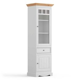 Pharao24.de Schrank Vitrine Landhaus schmal aus Kiefer Massivholz 190 cm hoch