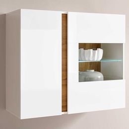Pharao24.de Wohnzimmer Wandvitrine in Wei&szlig; und Wildeiche Optik Skandi Design