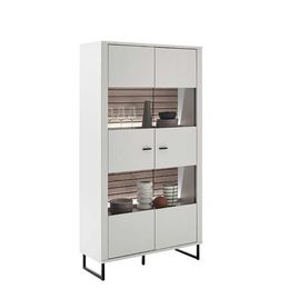 Pharao24.de Vitrinenschrank wei&szlig; modern R&uuml;ckwand Wildeiche Holzoptik 185 cm hoch