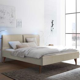 Pharao24.de 140x200 Bett Skandi Stil in Beige Stoff Nussbaumfarben