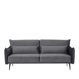 Pharao24.de Ausklappbares Sofa modern in Grau Samt Vierfu&szlig;gestell aus Metall