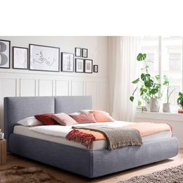 Pharao24.de Gepolstertes Bett in Blau Webstoff Bettkasten