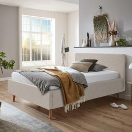 Pharao24.de Stoffbett mit Lattenrost in Beige und Eiche inklusive Bettkasten