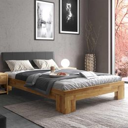 Pharao24.de Doppelbett in Schwarz und Eiche 37 cm Einstiegsh&ouml;he