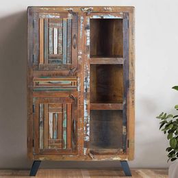 Pharao24.de Highboard Holzschrank massiv im Shabby Chic Stil mit drei Einlegeb&ouml;den