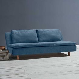 Pharao24.de Funktions Sofa blau mit R&uuml;cken Klappmechanik 205 cm breit