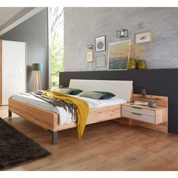 Pharao24.de Breites Bett aus Kernbuche Massivholz und Kunstleder Made in Germany (dreiteilig)