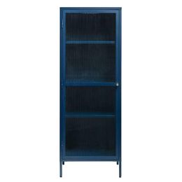 Pharao24.de Moderner Vitrinenschrank in Blau Metall mit Glastür
