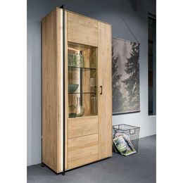 Pharao24.de XL Schrank Vitrine in Asteichefarben Massivholz und Glas