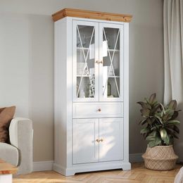Pharao24.de Esszimmervitrinenschrank massiv Kiefer im Landhausstil 95 cm breit