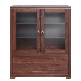 Pharao24.de Highboard Vitrine im Landhausstil Dunkelbraun Kiefer massiv