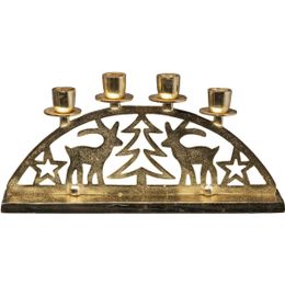 Kerzenhalter CREATIV DECO "Adventsleuchter Weihnachtslandschaft", gold (goldfarben), B:35cm H:17cm, Aluminium, Kerzenhalter, Kerzenhalter, Stabkerzenhalter, Weihnachtsdeko, Breite ca. 35 cm, 4-flammig