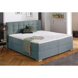 Boxbett Home Affaire "Olivet", blau (petrol), B:194cm L:210cm, Komplettbetten, in 4 Farben, 4 Breiten, 2 Matratzenarten, auch in Überlänge 220 cm