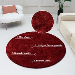Hochflor-Teppich Bruno Banani "Dana Teppich, Kundenliebling" Gr. 9, rot, H:30mm Ø:140cm, Kunstfaser, Teppiche, unifarben, Mikrofaser Teppiche, Wohnzimmer, Schlafzimmer, Esszimmer