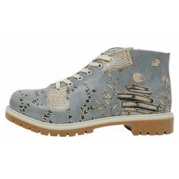 Stiefel DOGO "Shortcut Boots Hedge-Hug Damen Stiefeletten, Shortcut Boots", Damen, Gr. 39, Normalschaft, blau (blau, grau), Lederimitat, Schuhe Stiefel, Handgefertigt