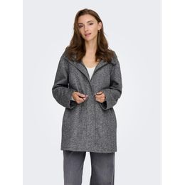 Kurzmantel Only "ONLSEDONA LIGHT HOOD COAT OTW CC", Damen, Gr. L, grau (dunkelgrau melange), Web, Obermaterial: 85% Polyester, 15% Baumwolle, unifarben, Po-bedeckend, Mäntel Kurzmantel