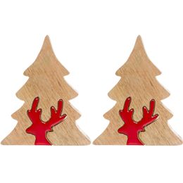 Dekobaum "Deko Puzzle Baum, mit Rentier", rot (natur, rot), B:14cm H:17cm T:3cm, Holzwerkstoff, MyFlair M&Ouml;BEL & ACCESSOIRES, Dekofiguren, Weihnachtsdeko aus Holz, Weihnachtsbaum, H&ouml;he ca. 17 cm