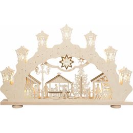 LED Schwibbogen SAICO ORIGINAL "XXL-3D-Lichterbogen, Weihnachtsmarkt", natur, B:71cm H:112cm T:10cm, Holz teilmassiv, Schwibb&ouml;gen, LED-Beleuchtung, warmwei&szlig;, BxHxT: 112x71x10 cm