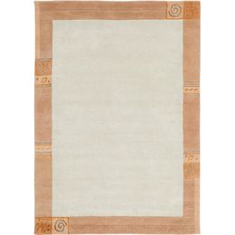 Wollteppich LUXOR living "India" Gr. 41, beige, B:40cm H:20mm L:60cm, Wolle, Teppiche, Designer-Teppich Knüpfteppich Schurwollteppich Teppich, reine Wolle, handgeknüpft, mit Bordüre, auch als Läufer