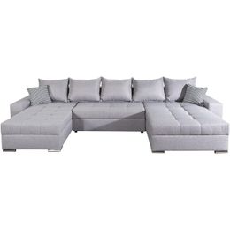 Wohnlandschaft Collection AB, B:333cm H:84cm T:161cmhellgrau, 100% Polyester, Sofas, "Josy XXL U-Form, B: 333 cm, mit 2 Recamieren 77 & 97 cm", mit